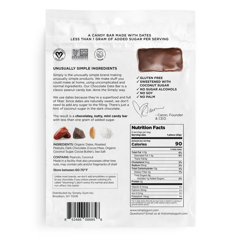 CHOCOLATE DATE BARS- SALTED PEANUT – Simply Gum